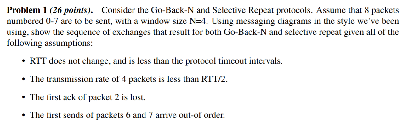 Solved Problem 1 (26 points). Consider the Go-Back-N and | Chegg.com