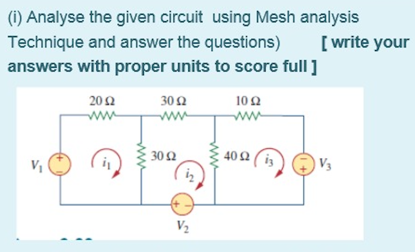 Solved (i) Analyse the given circuit using Mesh analysis | Chegg.com