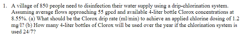 A village of 850 people need to disinfection their | Chegg.com