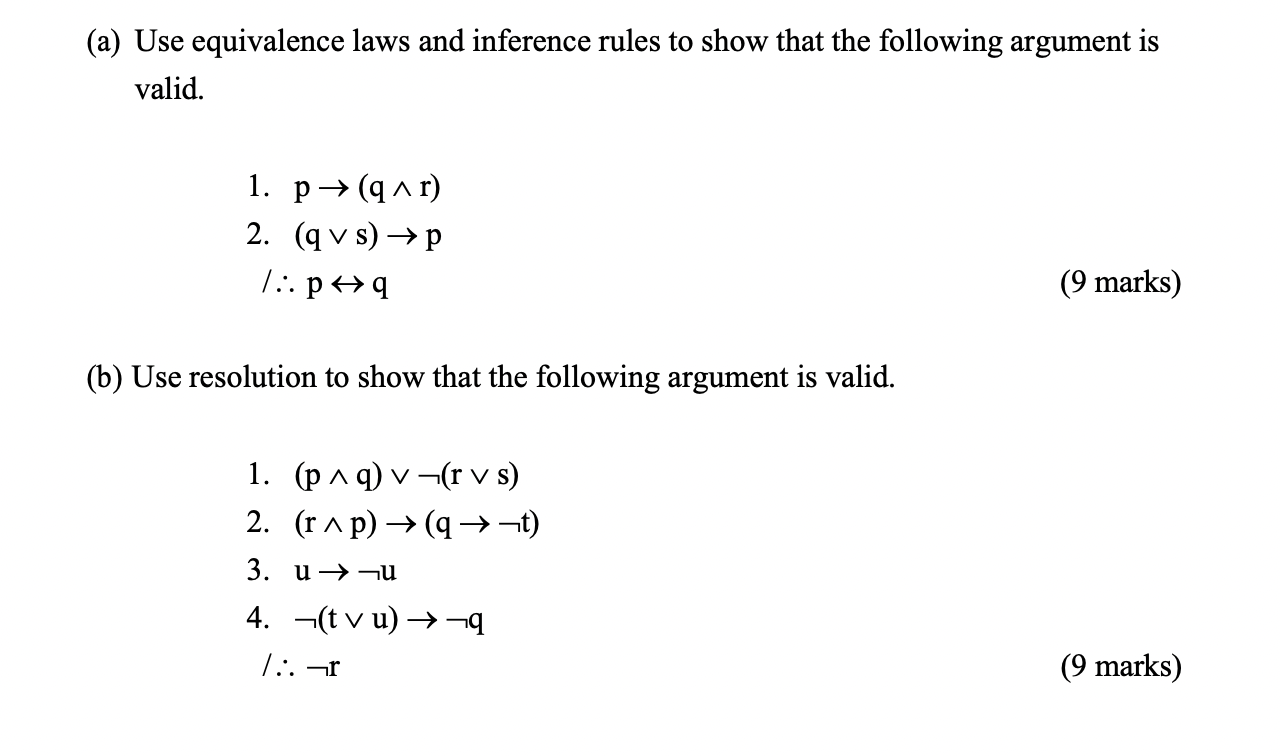 Solved (a) Use equivalence laws and inference rules to show | Chegg.com