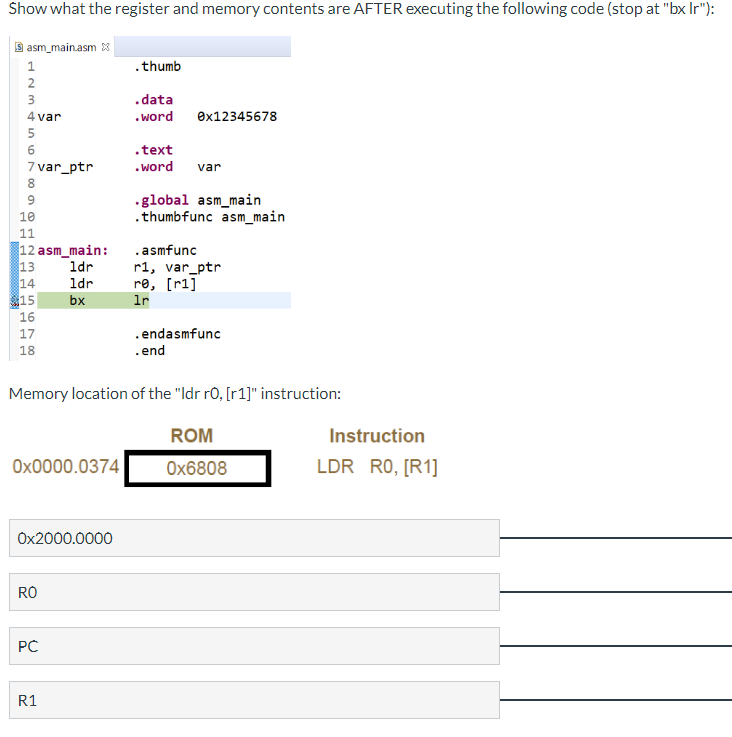 Solved Memory location of the "Idr rO, [r1]" instruction: | Chegg.com