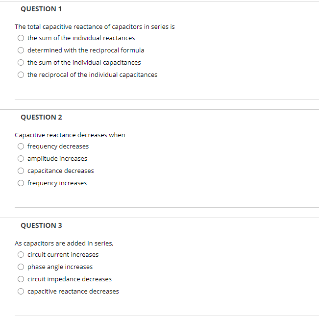 Solved QUESTION 1 The total capacitive reactance of | Chegg.com