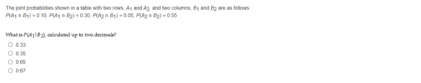 Solved The joint probabilities shown in a table with two | Chegg.com