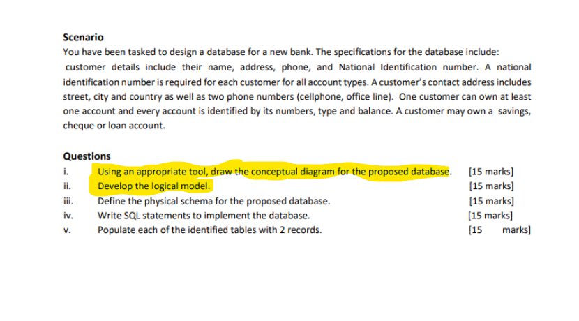 Solved Scenario You have been tasked to design a database | Chegg.com