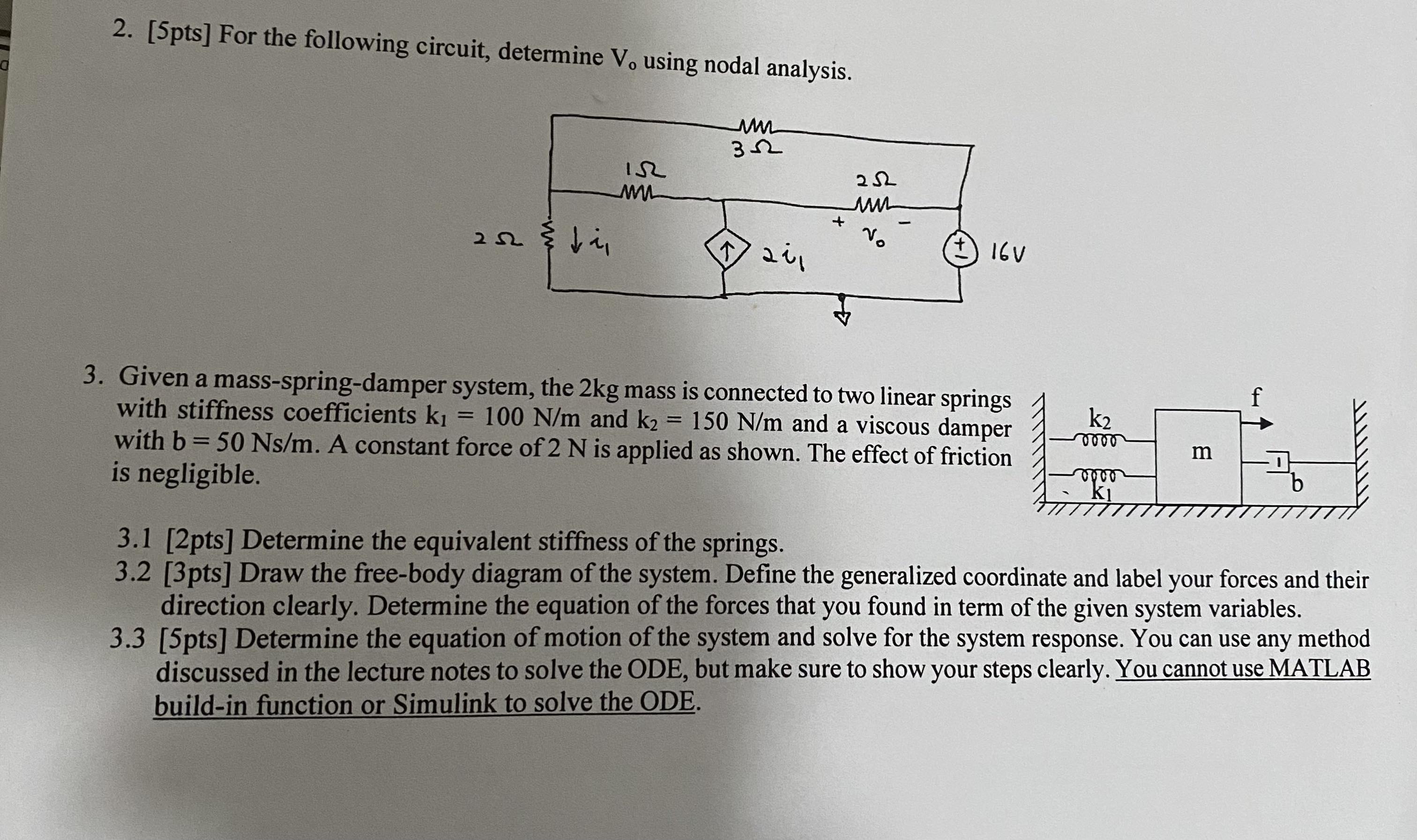 Solved 5pts ﻿For the following circuit, determine Vo ﻿using | Chegg.com