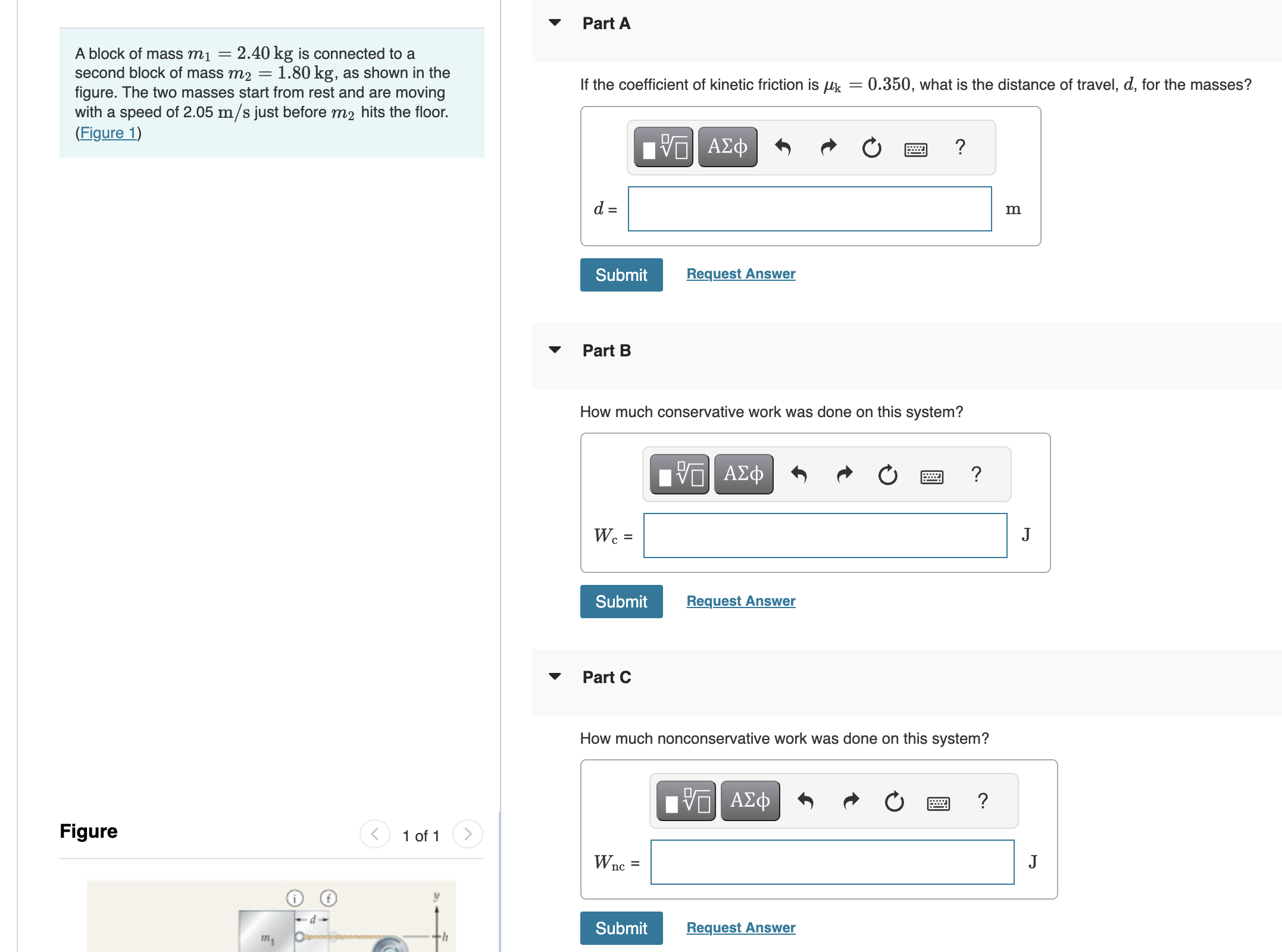 Solved A block of mass m1=2.40 kg is connected to a second | Chegg.com