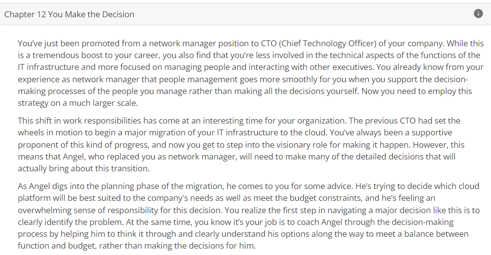 Solved Chapter 12 You Make the Decision You've just been | Chegg.com