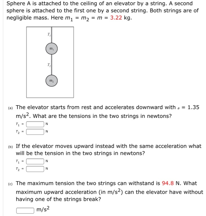 Solved Sphere A is attached to the ceiling of an elevator by | Chegg.com