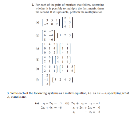 Solved 2. For each of the pairs of matrices that follow, | Chegg.com