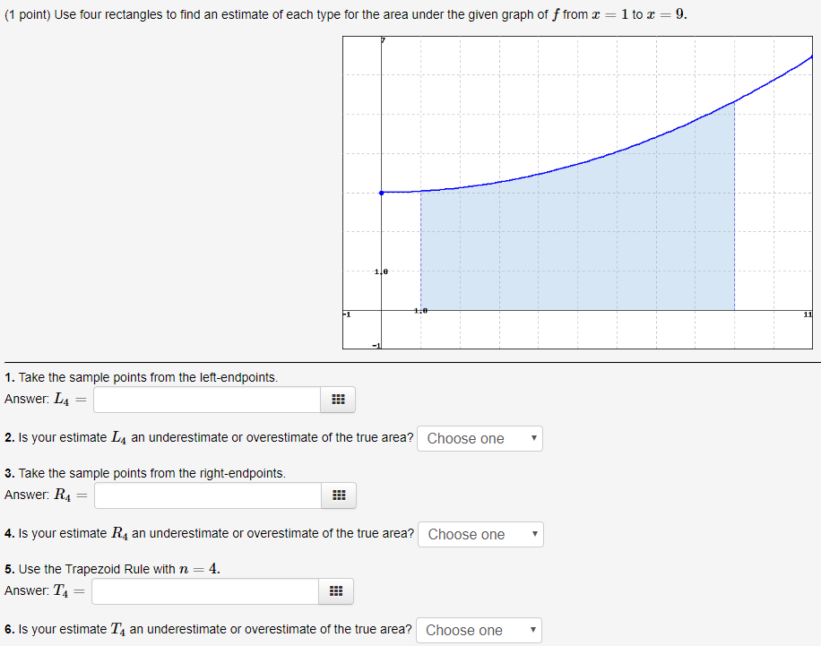 Solved (1 point) Use four rectangles to find an estimate of | Chegg.com