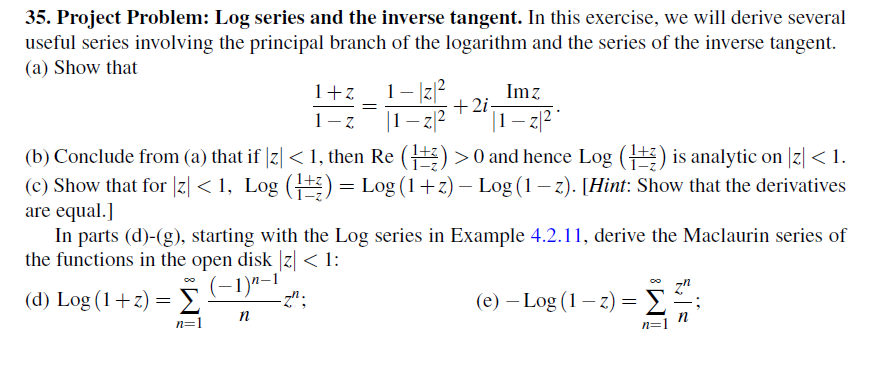 Solved 35. Project Problem: Log series and the inverse | Chegg.com