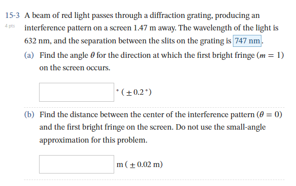 Solved 3 A beam of red light passes through a diffraction | Chegg.com