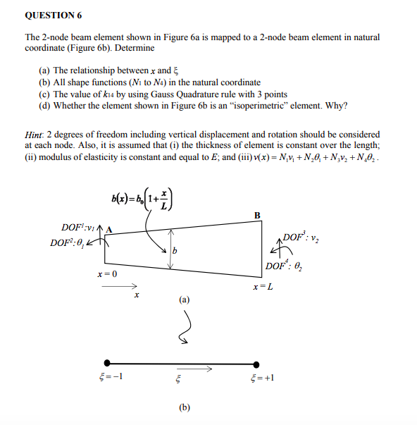 QUESTION 6 The 2-node beam element shown in Figure 6a | Chegg.com