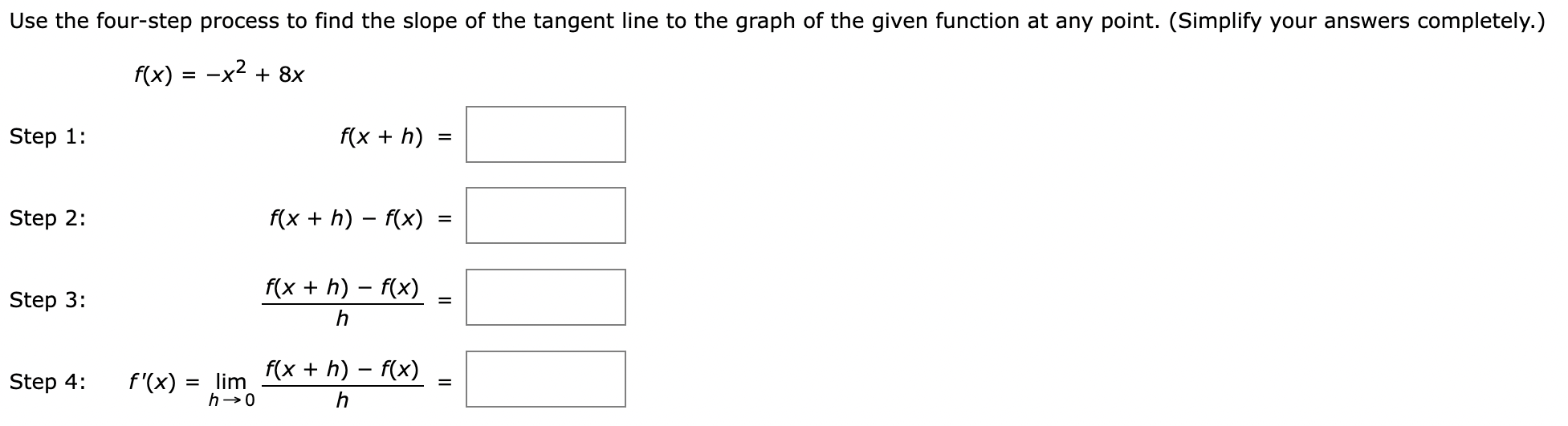 Solved Use the four-step process to ﻿find the slope of ﻿the | Chegg.com