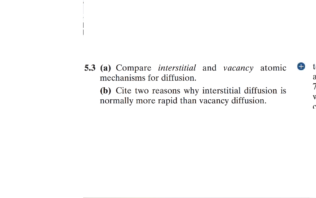 Solved 5.3 (a) Compare interstitial and vacancy atomic | Chegg.com