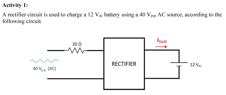 Solved Activity 1: A rectifier circuit is used to charge a | Chegg.com