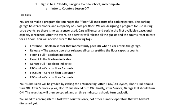Solved Sign in to PLC Fiddle, navigate to code school, and | Chegg.com