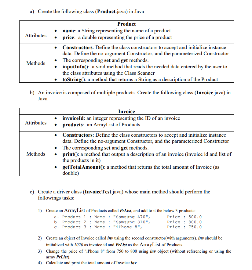 Solved a) Create the following class (Product.java) in Java | Chegg.com