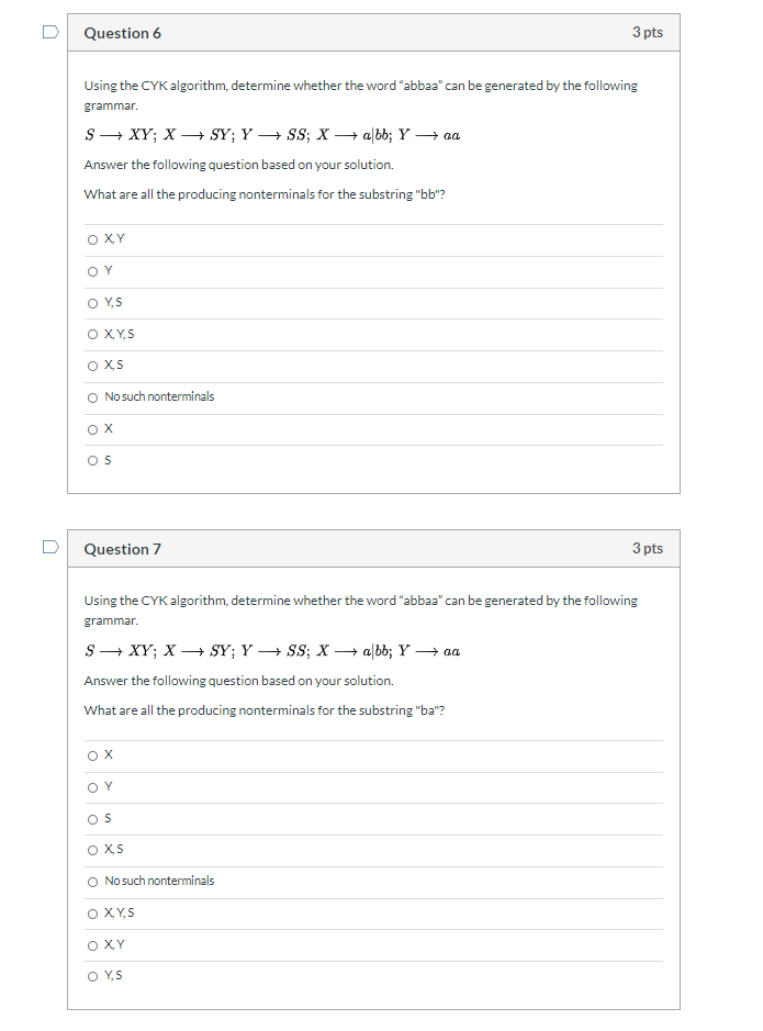 Solved U Question 6 3 Pts Using The Cyk Algorithm Determine