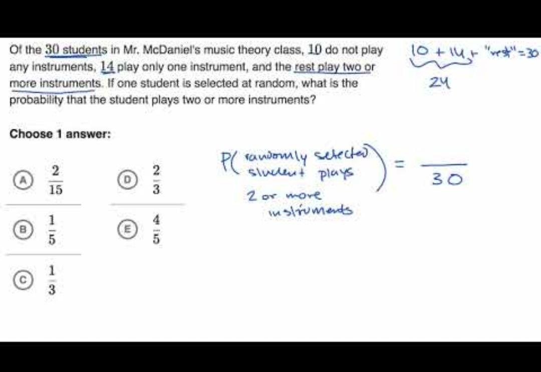 Solved 10+uves" = 30 Of the 30 students in Mr. McDaniel's | Chegg.com