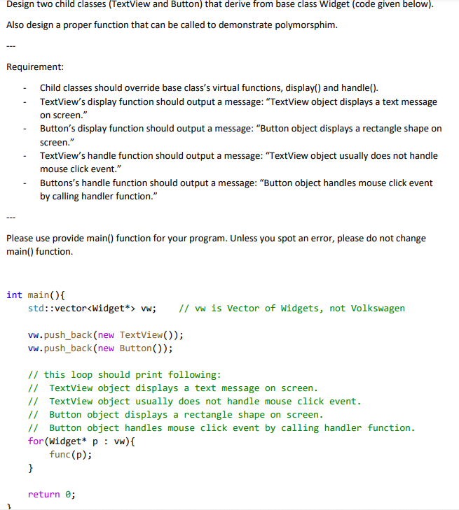 Solved Design two child classes (TextView and Button) that | Chegg.com