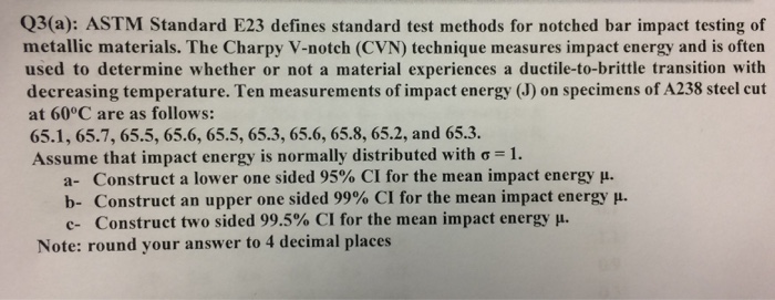 Solved ASTM Standard E23 defines standard test methods for | Chegg.com