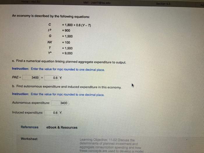 Solved An economy is described by the following equations: | Chegg.com