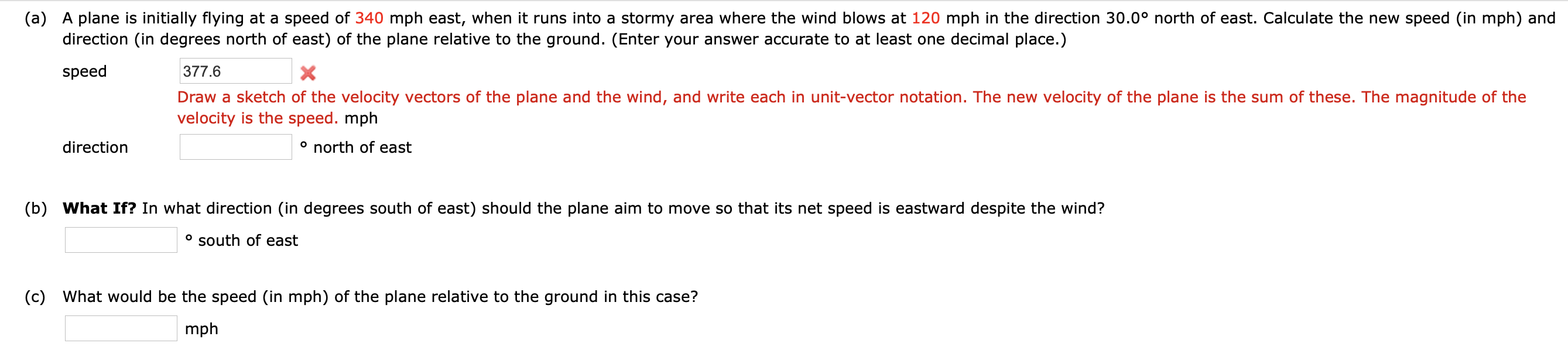 Solved (a) A plane is initially flying at a speed of 340 mph | Chegg.com