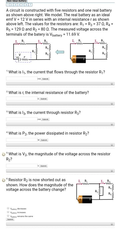 Solved Non-Ideal Battery 1 2 3 4 5 6 7 A circuit is | Chegg.com