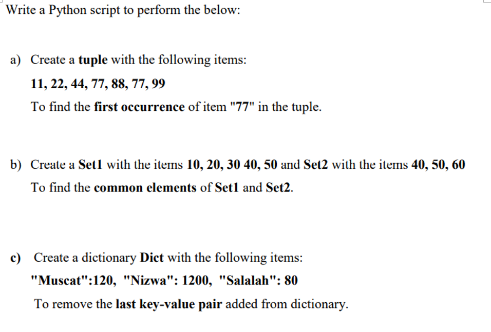 Solved Write a Python script to perform the below: a) Create | Chegg.com