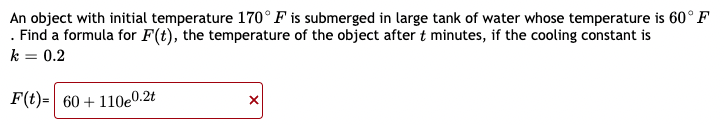 Solved An object with initial temperature 170∘F is submerged | Chegg.com