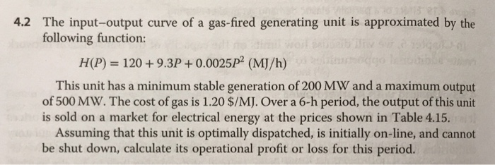 4.2 The input-output curve of a gas-fired generating | Chegg.com