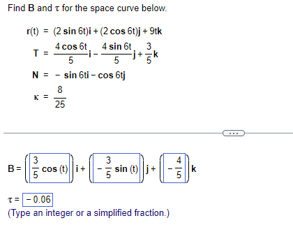 Solved Find B and τ for the space curve below. | Chegg.com