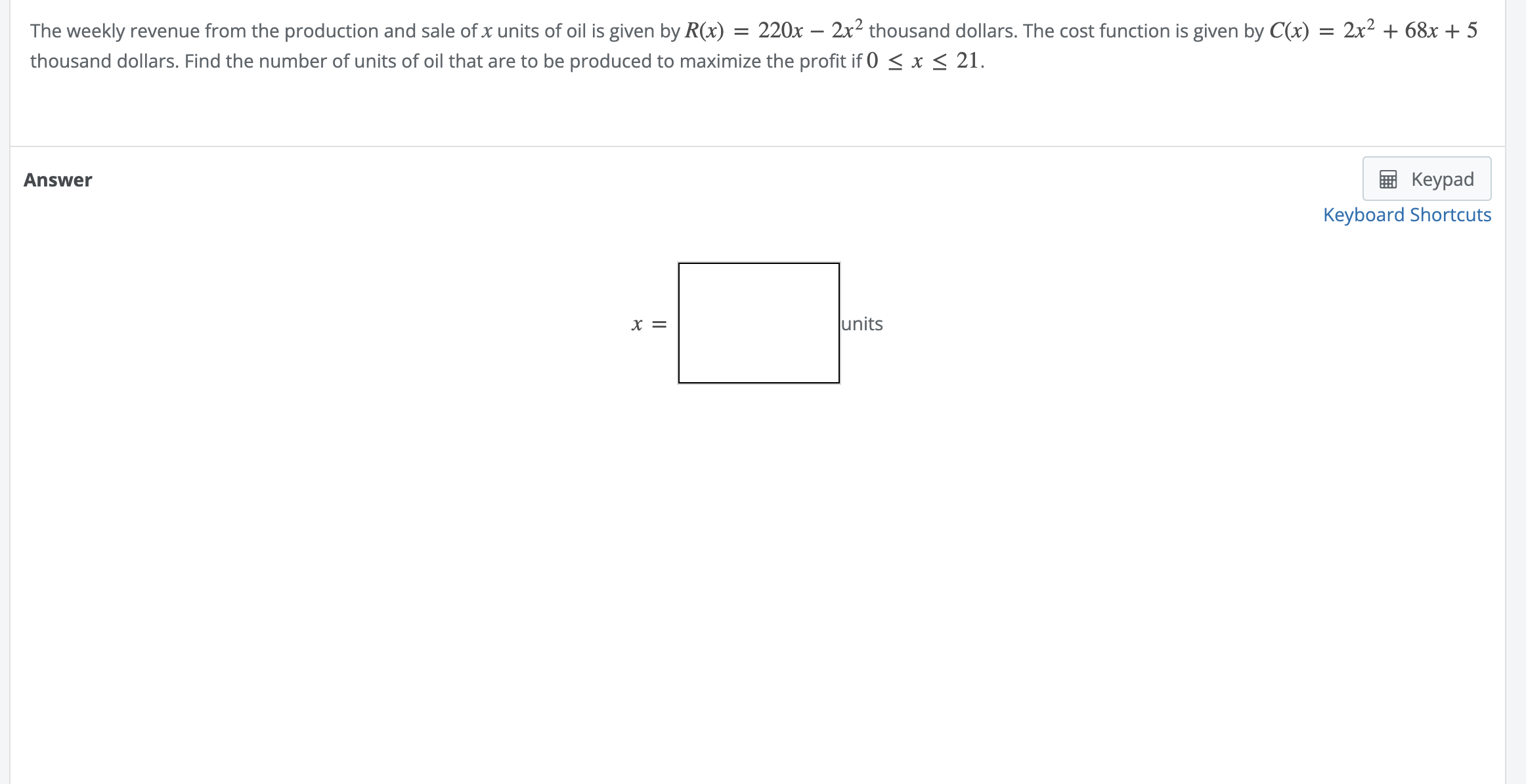 Solved The weekly revenue from the production and sale of x | Chegg.com