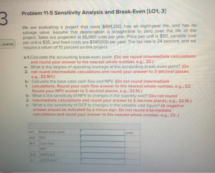 Solved Problem 11-5 Sensitivity Analysis and Break-Even | Chegg.com