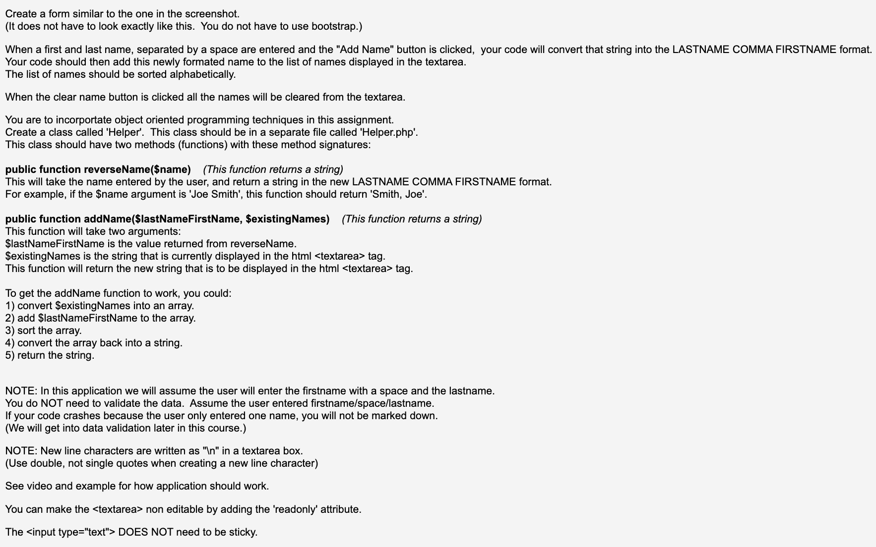 Solved Enter Name List of NamesCreate a form similar to the | Chegg.com