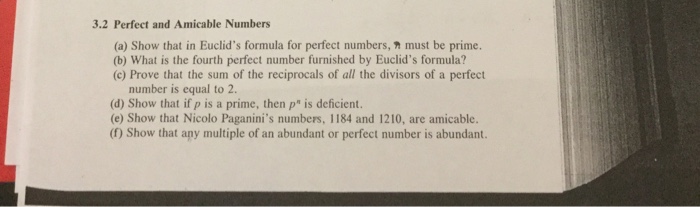 Solved 3.2 Perfect and Amicable Numbers (a) Show that in | Chegg.com