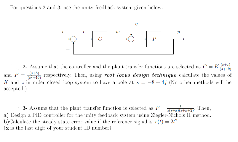 Solved For questions 2 and 3, use the unity feedback system | Chegg.com