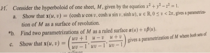 Solved Consider the hyperboloid of one sheet, M, given by | Chegg.com