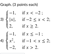 Solved Graph. (3 points each) 1 3) {1xl, 2, if x