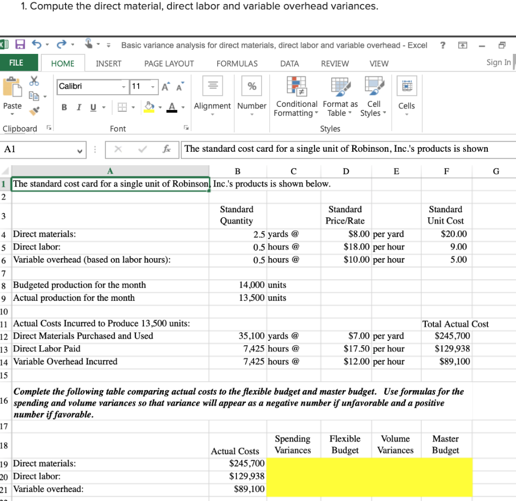 Solved 1. Compute the direct material, direct labor and | Chegg.com