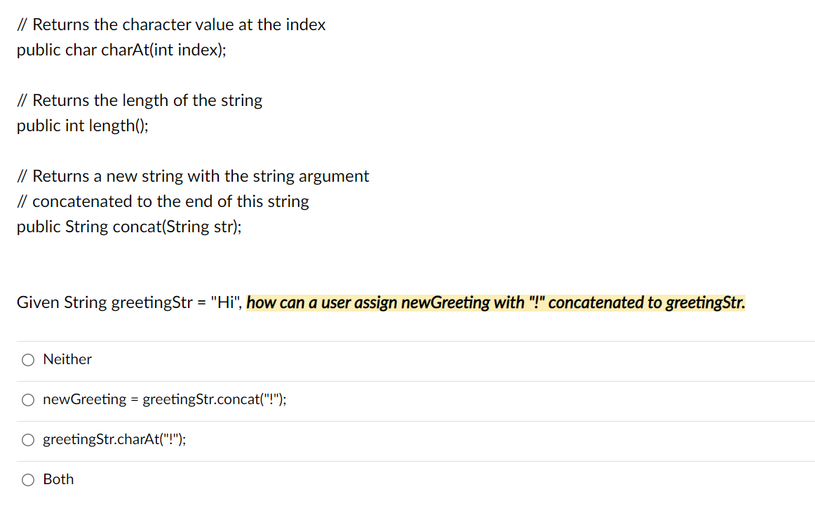 Solved // Returns the character value at the index public | Chegg.com