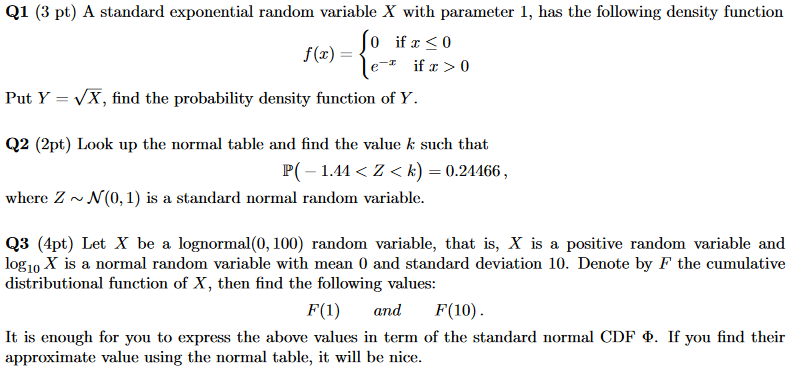 Solved Q1 (3 pt) A standard exponential random variable X | Chegg.com