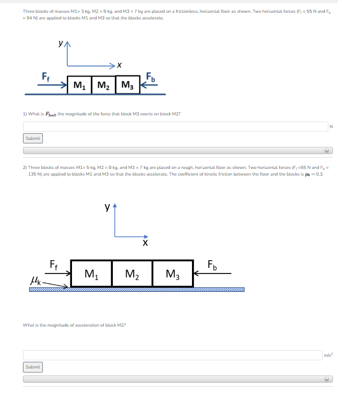 Solved Three blocks of masses M1=3 kg,MZ=8 kg, and M3=7 kg | Chegg.com
