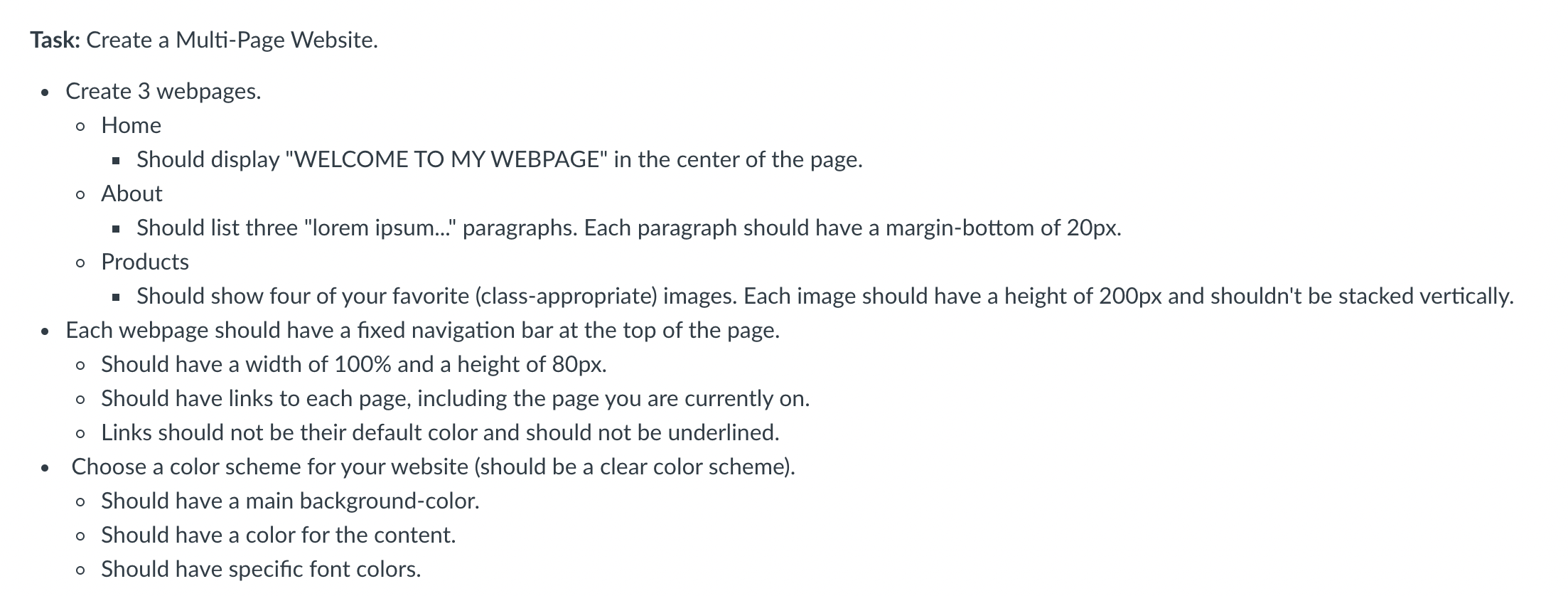 Solved Task: Create a Multi-Page Website. O • Create 3 | Chegg.com
