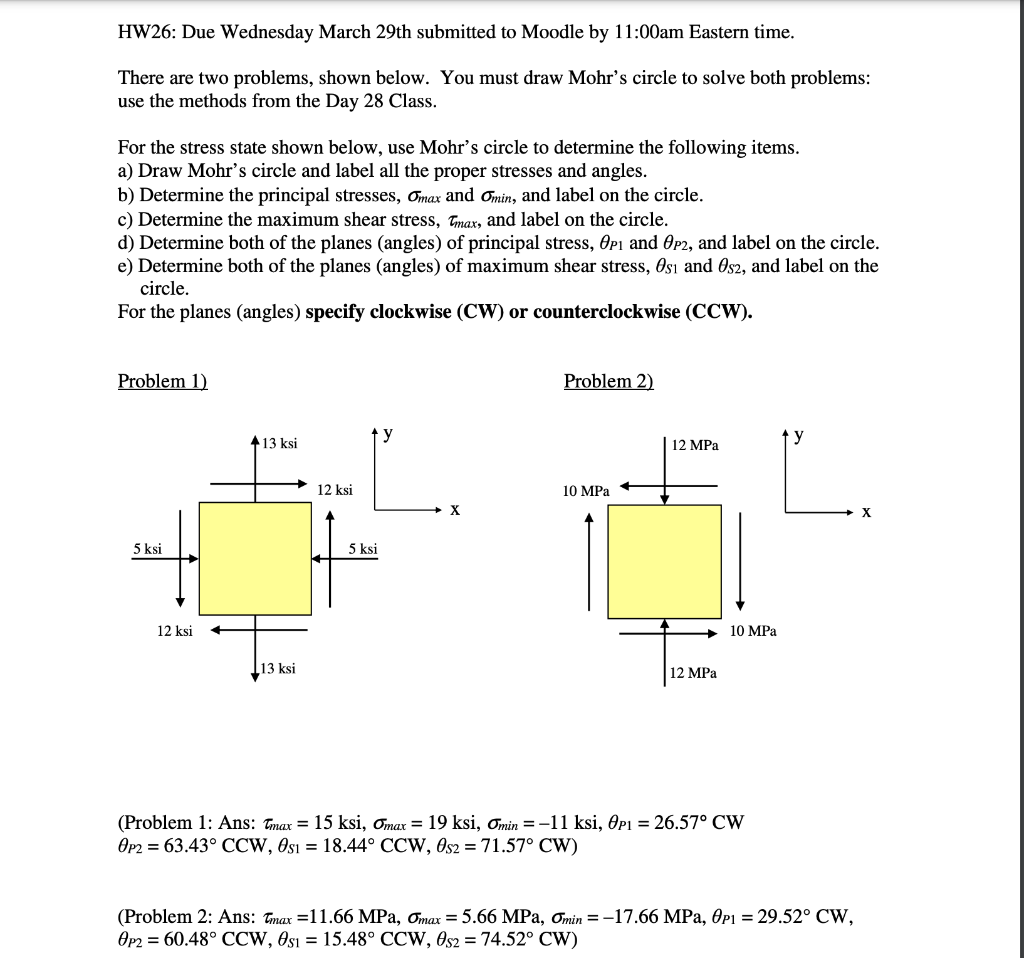 HW26: Due Wednesday March 29th submitted to Moodle by | Chegg.com
