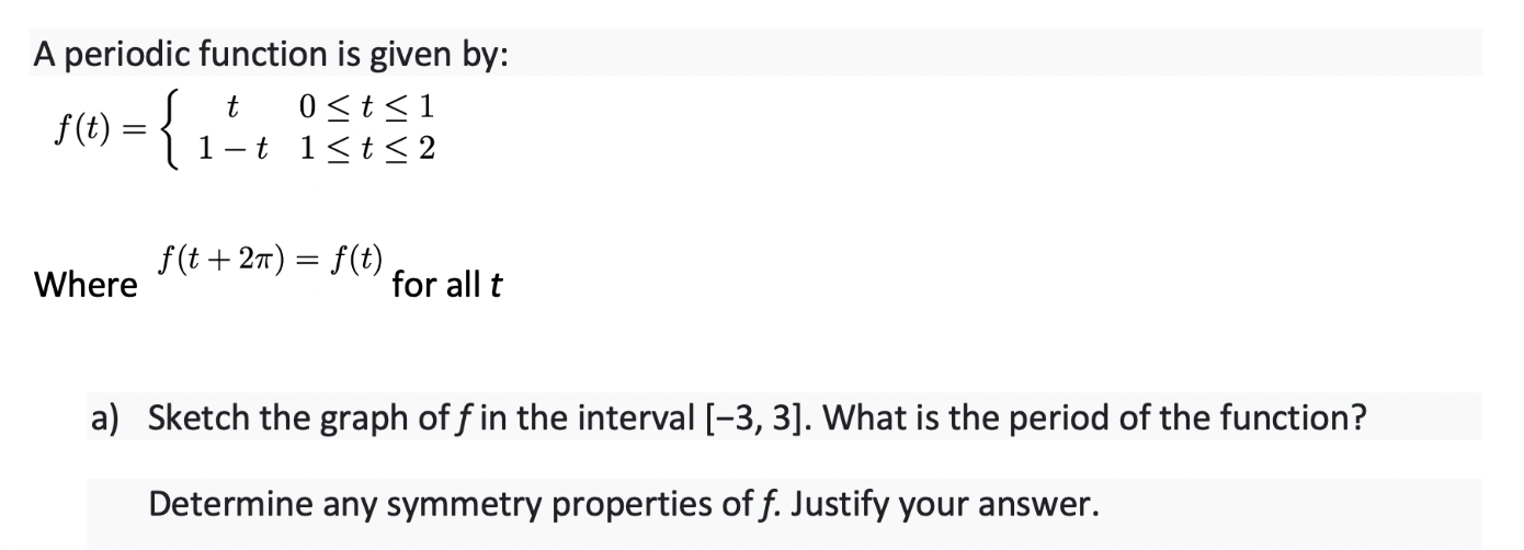 Solved A periodic function is given by: f(t)={t1−t0≤t≤11≤t≤2 | Chegg.com