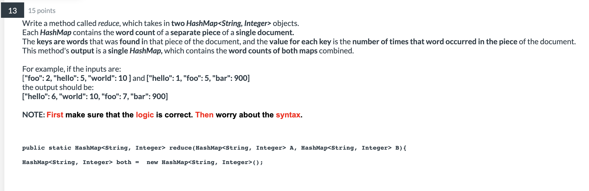 Solved 13 3 15 points Write a method called reduce, which | Chegg.com