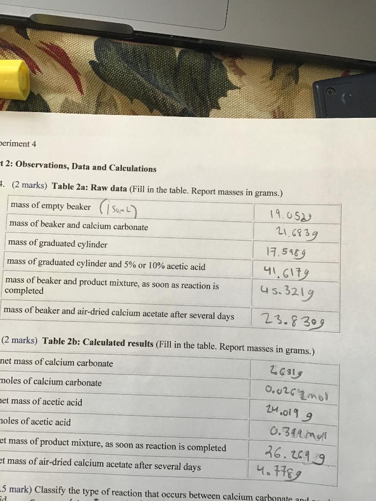 Solved Deriment 4 t 2: Observations, Data and Calculations | Chegg.com