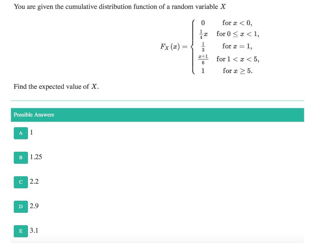 Solved You are given the cumulative distribution function of | Chegg.com